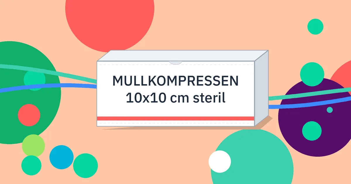 Symbolbild: Packung mit der Aufschrift MULLKOMPRESSEN 10x10 cm steril (PZN 20123696) – Verfügbarkeit und Bezug in Apotheken in Frankfurt am Main