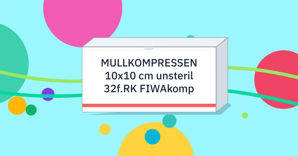 Symbolbild: Packung mit der Aufschrift MULLKOMPRESSEN 10x10 cm unsteril 32f.RK FIWAkomp (PZN 15204990) – Verfügbarkeit und Bezug in Apotheken in Frankfurt am Main