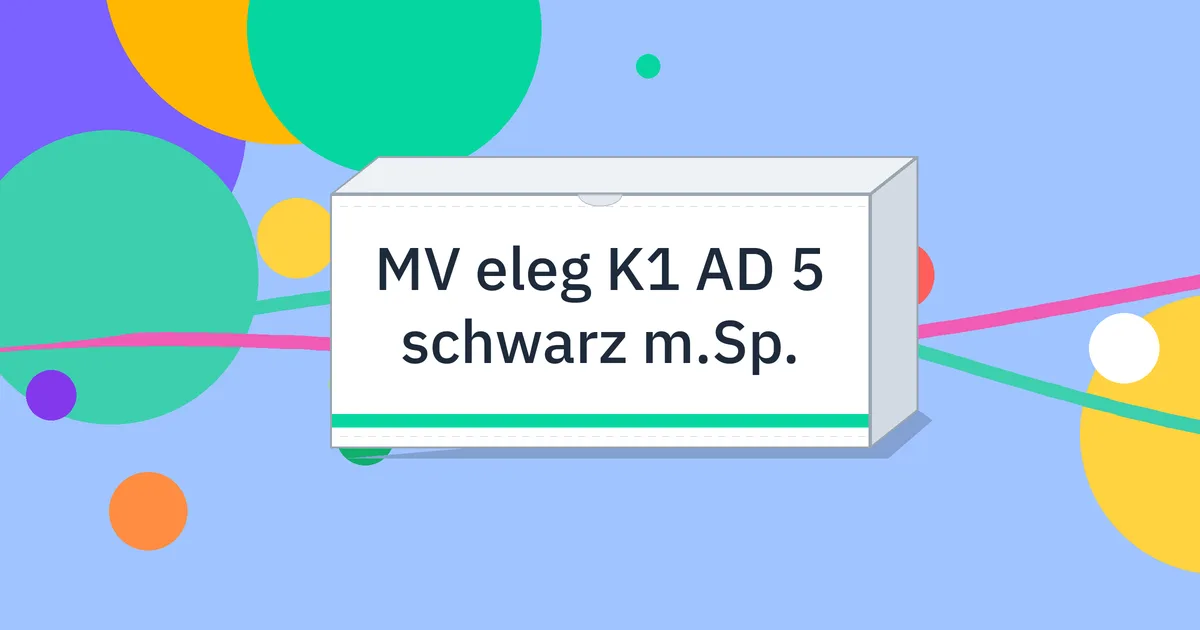 Symbolbild: Packung mit der Aufschrift MV eleg K1 AD 5 schwarz m.Sp. (PZN 00305998) – Verfügbarkeit und Bezug in Apotheken in Frankfurt am Main