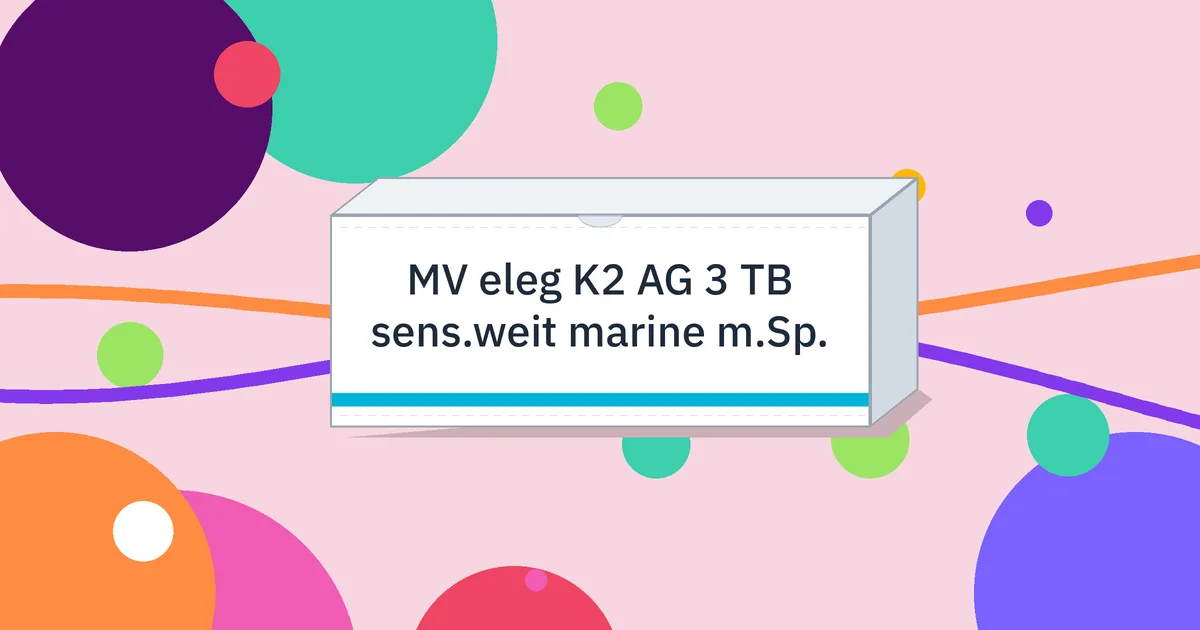 Symbolbild: Packung mit der Aufschrift MV eleg K2 AG 3 TB sens.weit marine m.Sp. (PZN 14611523) – Verfügbarkeit und Bezug in Apotheken in Frankfurt am Main