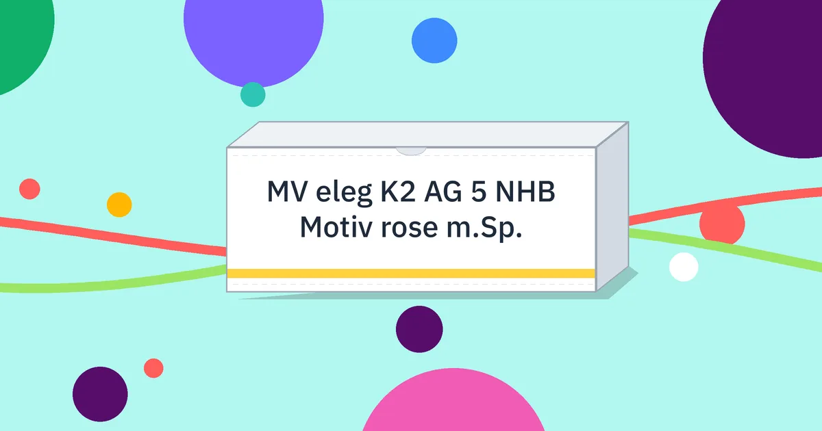Symbolbild: Packung mit der Aufschrift MV eleg K2 AG 5 NHB Motiv rose m.Sp. (PZN 15721946) – Verfügbarkeit und Bezug in Apotheken in Frankfurt am Main