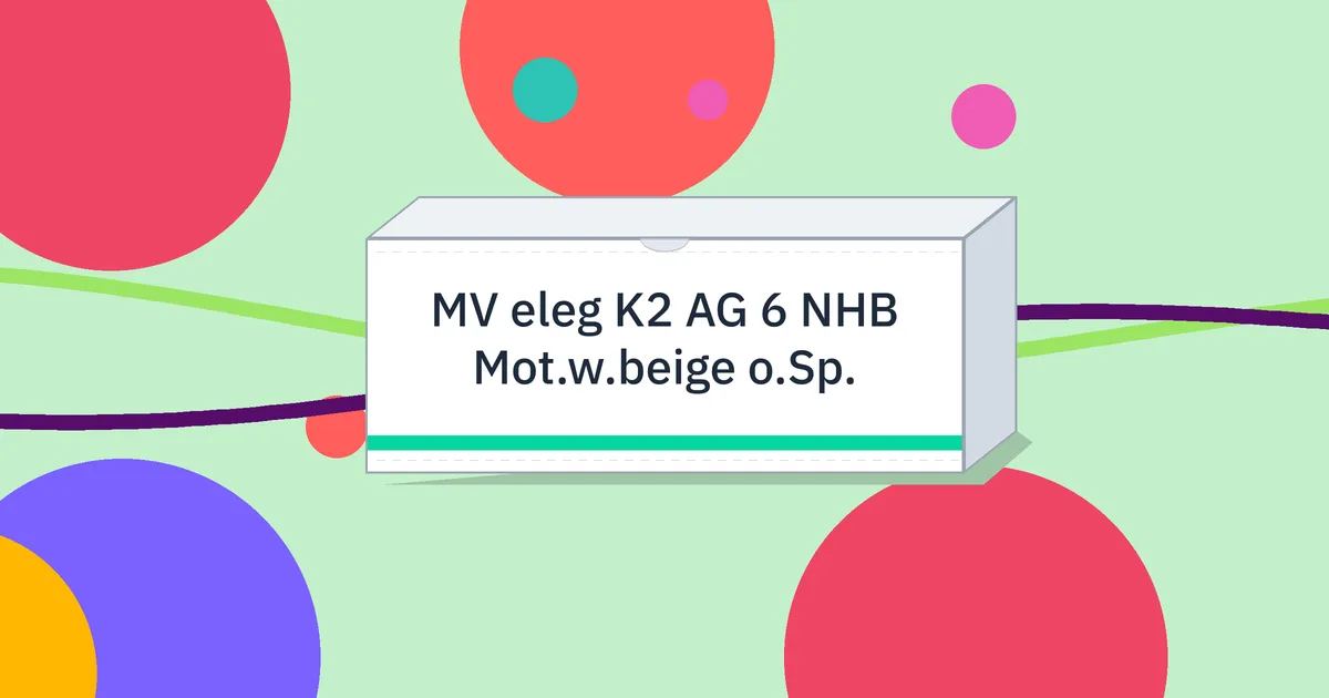 Symbolbild: Packung mit der Aufschrift MV eleg K2 AG 6 NHB Mot.w.beige o.Sp. (PZN 15727191) – Verfügbarkeit und Bezug in Apotheken in Frankfurt am Main