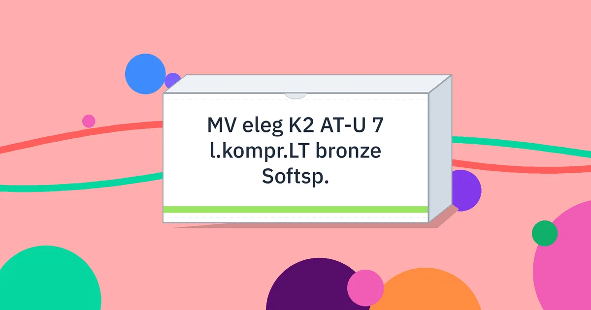 Symbolbild: Packung mit der Aufschrift MV eleg K2 AT-U 7 l.kompr.LT bronze Softsp. (PZN 15289532) – Verfügbarkeit und Bezug in Apotheken in Frankfurt am Main