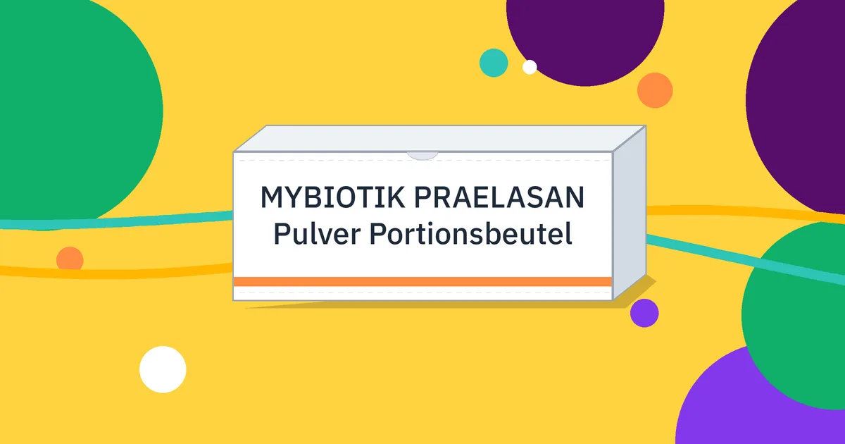 Symbolbild: Packung mit der Aufschrift MYBIOTIK PRAELASAN Pulver Portionsbeutel (PZN 19709391) – Verfügbarkeit und Bezug in Apotheken in Frankfurt am Main