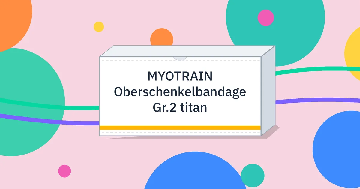 Symbolbild: Packung mit der Aufschrift MYOTRAIN Oberschenkelbandage Gr.2 titan (PZN 03728529) – Verfügbarkeit und Bezug in Apotheken in Frankfurt am Main