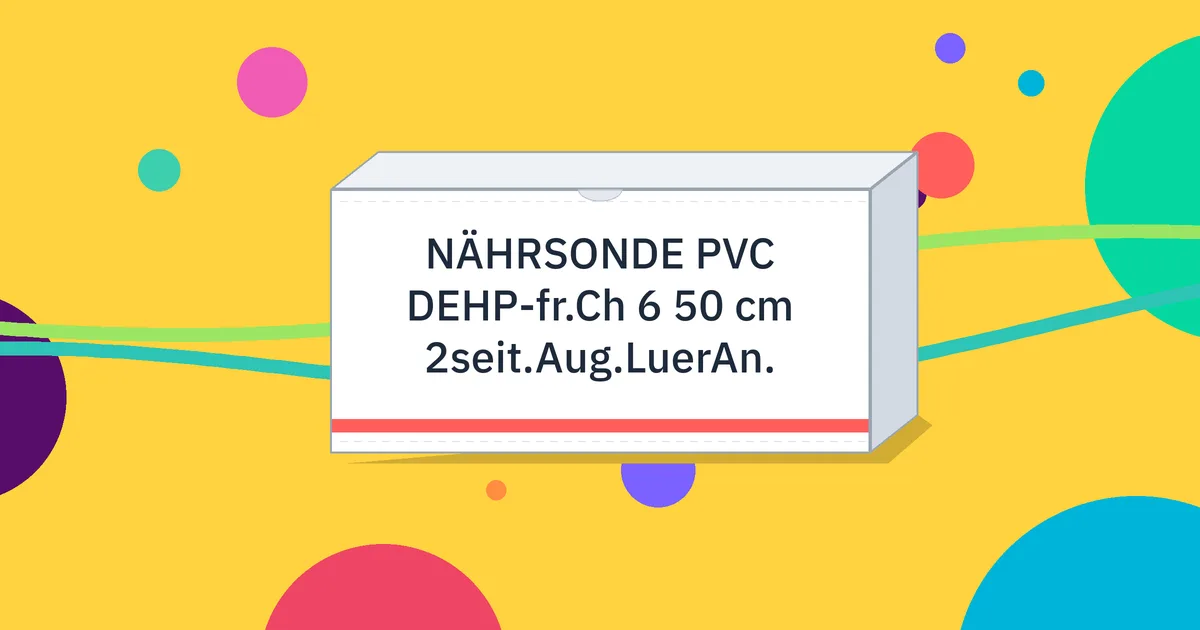 Symbolbild: Packung mit der Aufschrift NÄHRSONDE PVC DEHP-fr.Ch 6 50 cm 2seit.Aug.LuerAn. (PZN 00567505) – Verfügbarkeit und Bezug in Apotheken in Frankfurt am Main