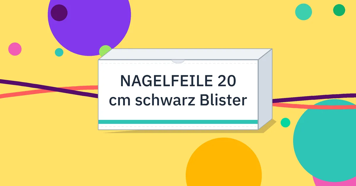 Symbolbild: Packung mit der Aufschrift NAGELFEILE 20 cm schwarz Blister (PZN 01588656) – Verfügbarkeit und Bezug in Apotheken in Frankfurt am Main