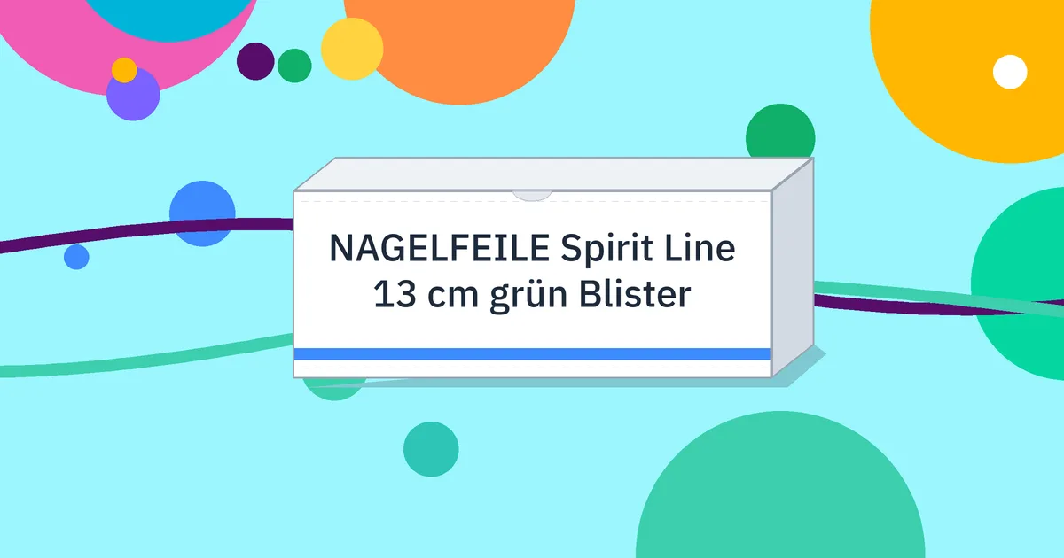 Symbolbild: Packung mit der Aufschrift NAGELFEILE Spirit Line 13 cm grün Blister (PZN 01579901) – Verfügbarkeit und Bezug in Apotheken in Frankfurt am Main