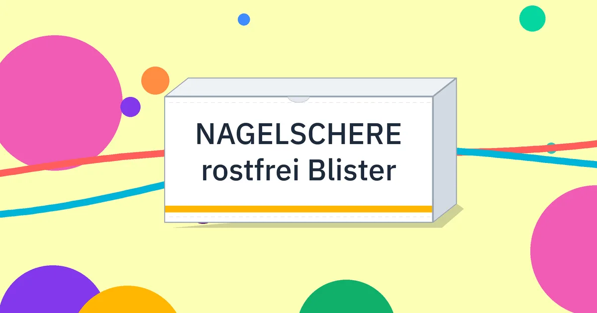 Symbolbild: Packung mit der Aufschrift NAGELSCHERE rostfrei Blister (PZN 01571816) – Verfügbarkeit und Bezug in Apotheken in Frankfurt am Main