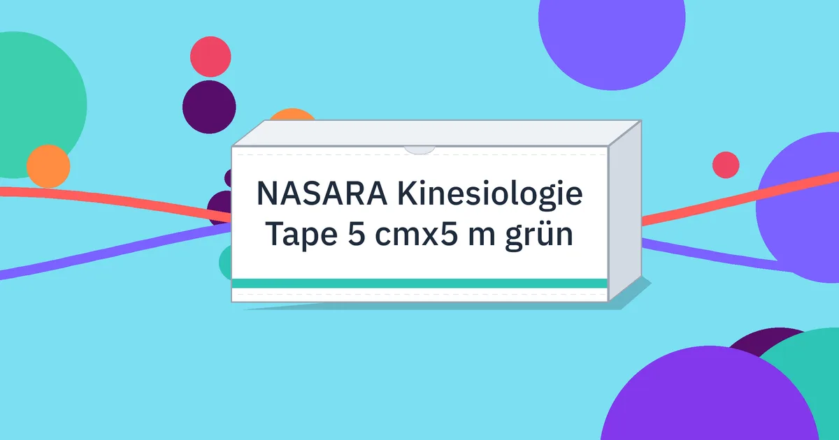 Symbolbild: Packung mit der Aufschrift NASARA Kinesiologie Tape 5 cmx5 m grün (PZN 09288758) – Verfügbarkeit und Bezug in Apotheken in Frankfurt am Main
