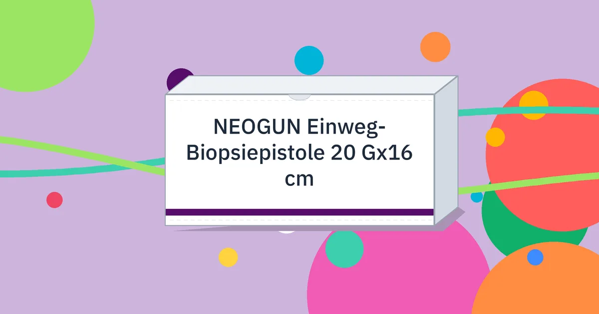 Symbolbild: Packung mit der Aufschrift NEOGUN Einweg-Biopsiepistole 20 Gx16 cm (PZN 19624370) – Verfügbarkeit und Bezug in Apotheken in Frankfurt am Main