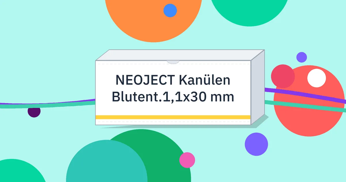 Symbolbild: Packung mit der Aufschrift NEOJECT Kanülen Blutent.1,1x30 mm (PZN 03043300) – Verfügbarkeit und Bezug in Apotheken in Frankfurt am Main