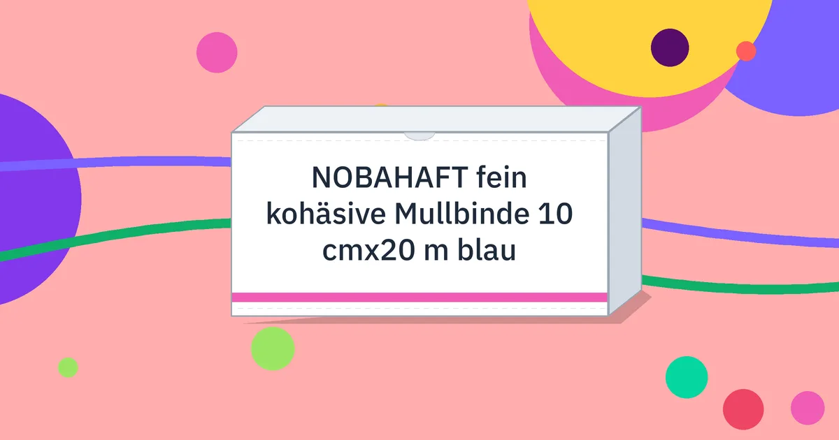 Symbolbild: Packung mit der Aufschrift NOBAHAFT fein kohäsive Mullbinde 10 cmx20 m blau (PZN 03425065) – Verfügbarkeit und Bezug in Apotheken in Frankfurt am Main