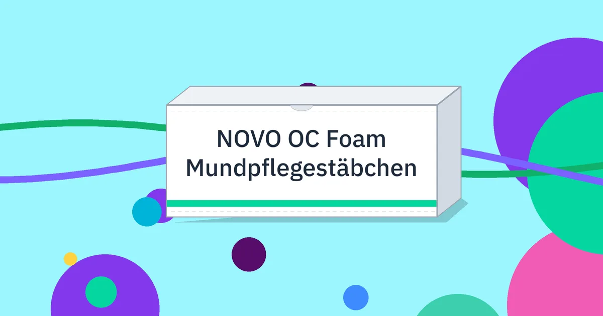Symbolbild: Packung mit der Aufschrift NOVO OC Foam Mundpflegestäbchen (PZN 19166559) – Verfügbarkeit und Bezug in Apotheken in Frankfurt am Main