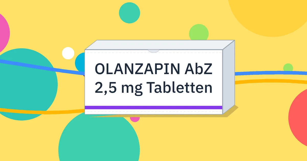 Symbolbild: Packung mit der Aufschrift OLANZAPIN AbZ 2,5 mg Tabletten (PZN 08805476) – Verfügbarkeit und Bezug in Apotheken in Frankfurt am Main