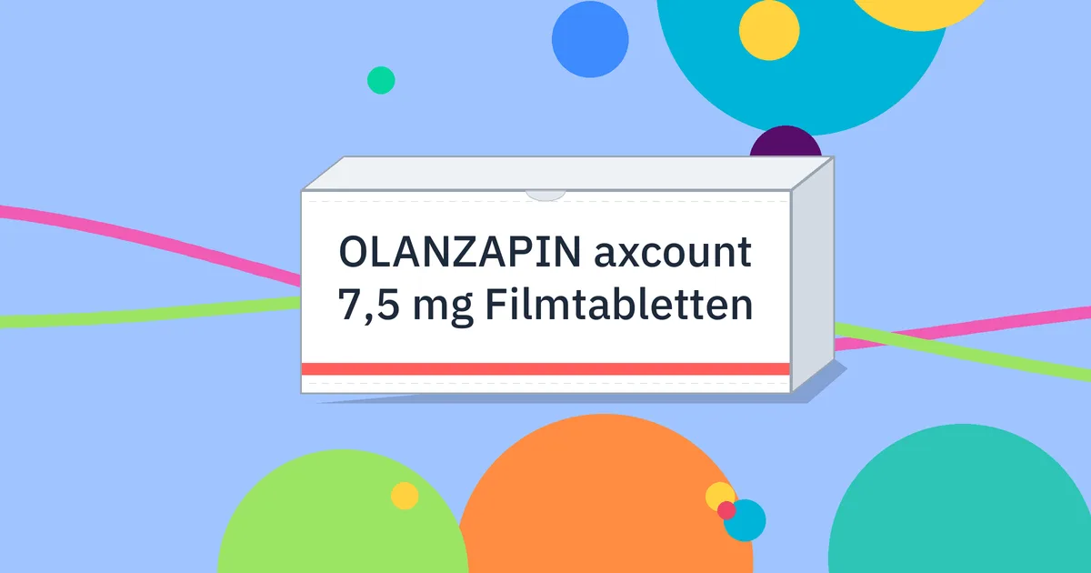 Symbolbild: Packung mit der Aufschrift OLANZAPIN axcount 7,5 mg Filmtabletten (PZN 02428280) – Verfügbarkeit und Bezug in Apotheken in Frankfurt am Main