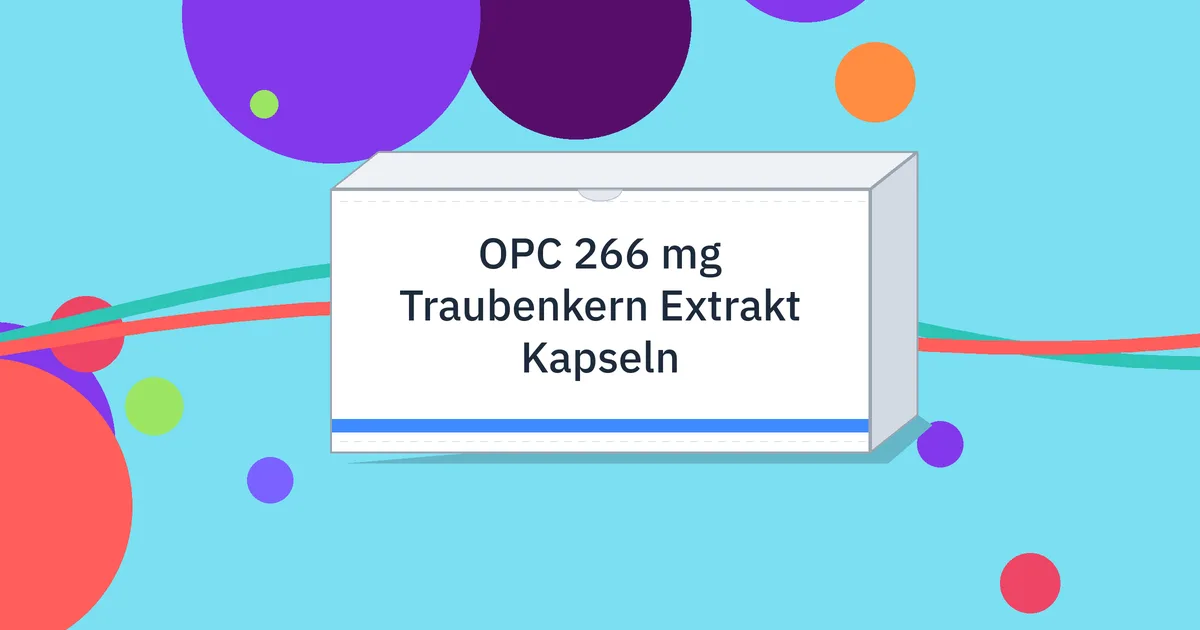 Symbolbild: Packung mit der Aufschrift OPC 266 mg Traubenkern Extrakt Kapseln (PZN 15737864) – Verfügbarkeit und Bezug in Apotheken in Frankfurt am Main