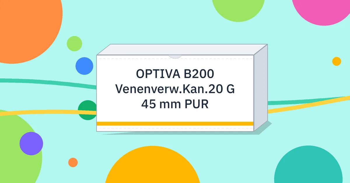 Symbolbild: Packung mit der Aufschrift OPTIVA B200 Venenverw.Kan.20 G 45 mm PUR (PZN 00931460) – Verfügbarkeit und Bezug in Apotheken in Frankfurt am Main