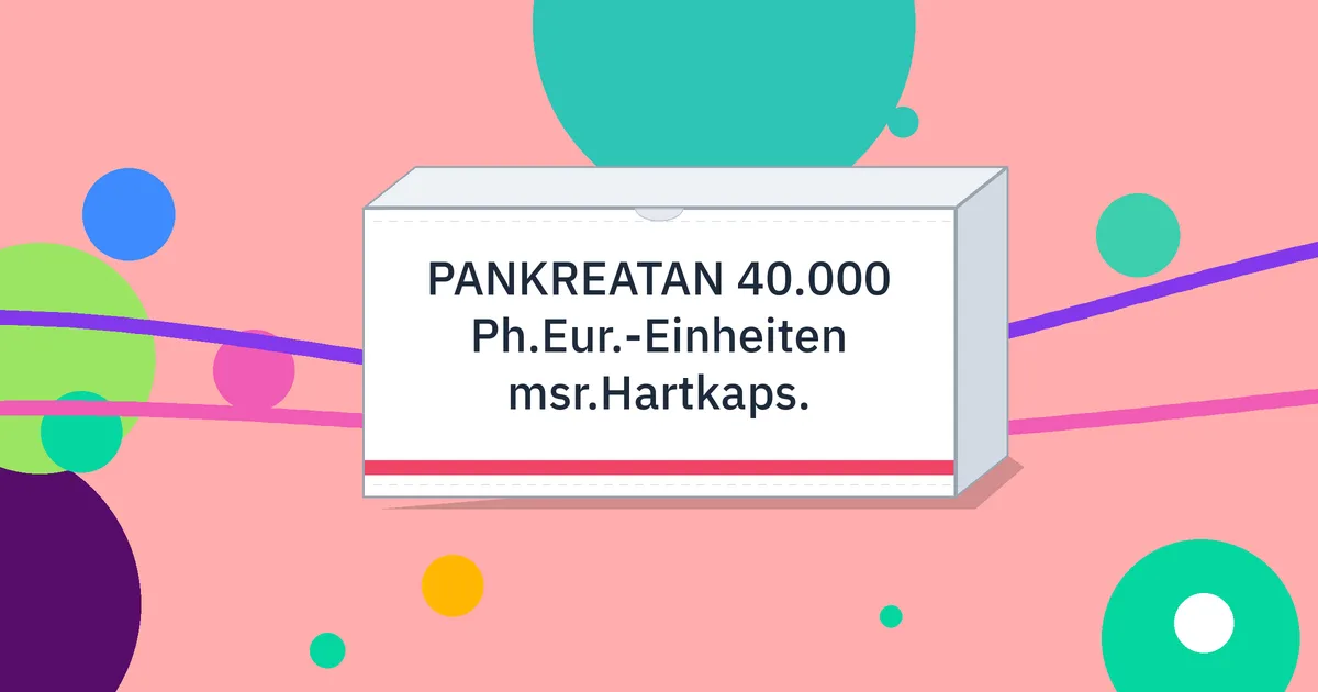 Symbolbild: Packung mit der Aufschrift PANKREATAN 40.000 Ph.Eur.-Einheiten msr.Hartkaps. (PZN 18676034) – Verfügbarkeit und Bezug in Apotheken in Frankfurt am Main