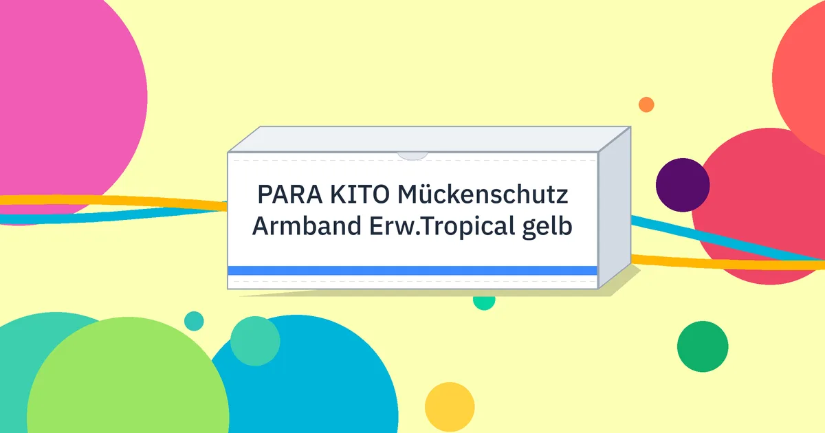 Symbolbild: Packung mit der Aufschrift PARA KITO Mückenschutz Armband Erw.Tropical gelb (PZN 20573459) – Verfügbarkeit und Bezug in Apotheken in Frankfurt am Main