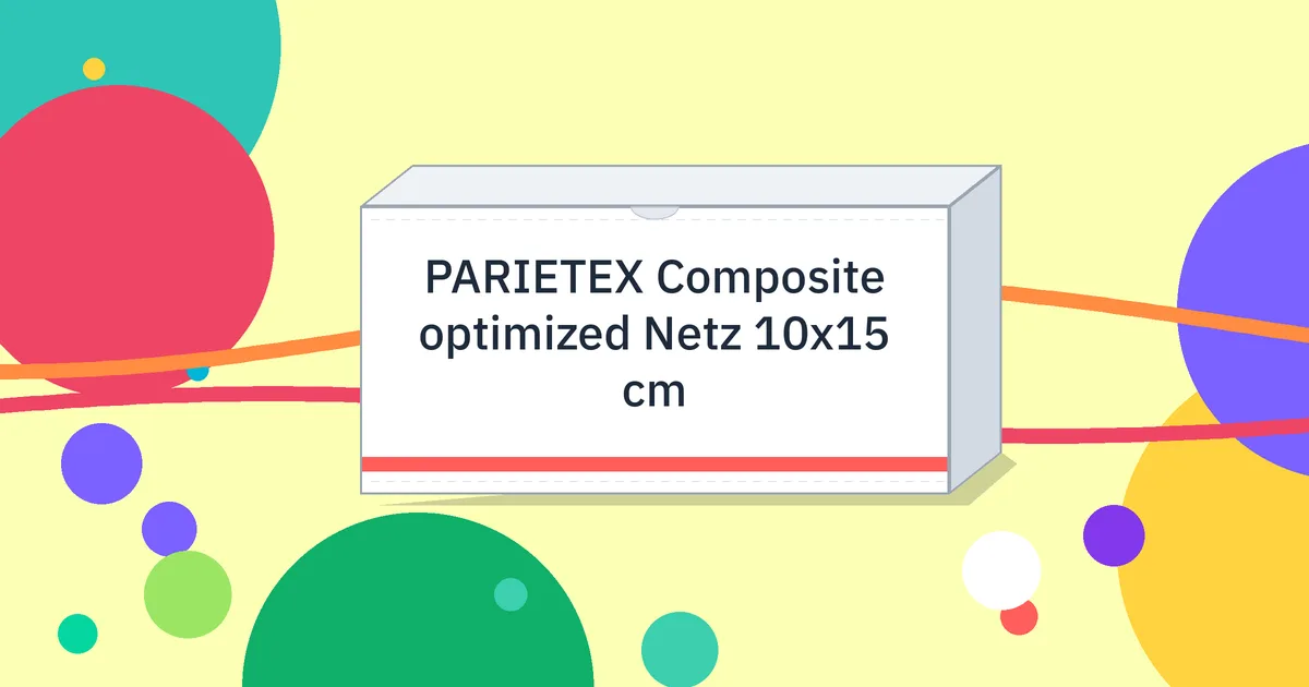Symbolbild: Packung mit der Aufschrift PARIETEX Composite optimized Netz 10x15 cm (PZN 18258236) – Verfügbarkeit und Bezug in Apotheken in Frankfurt am Main