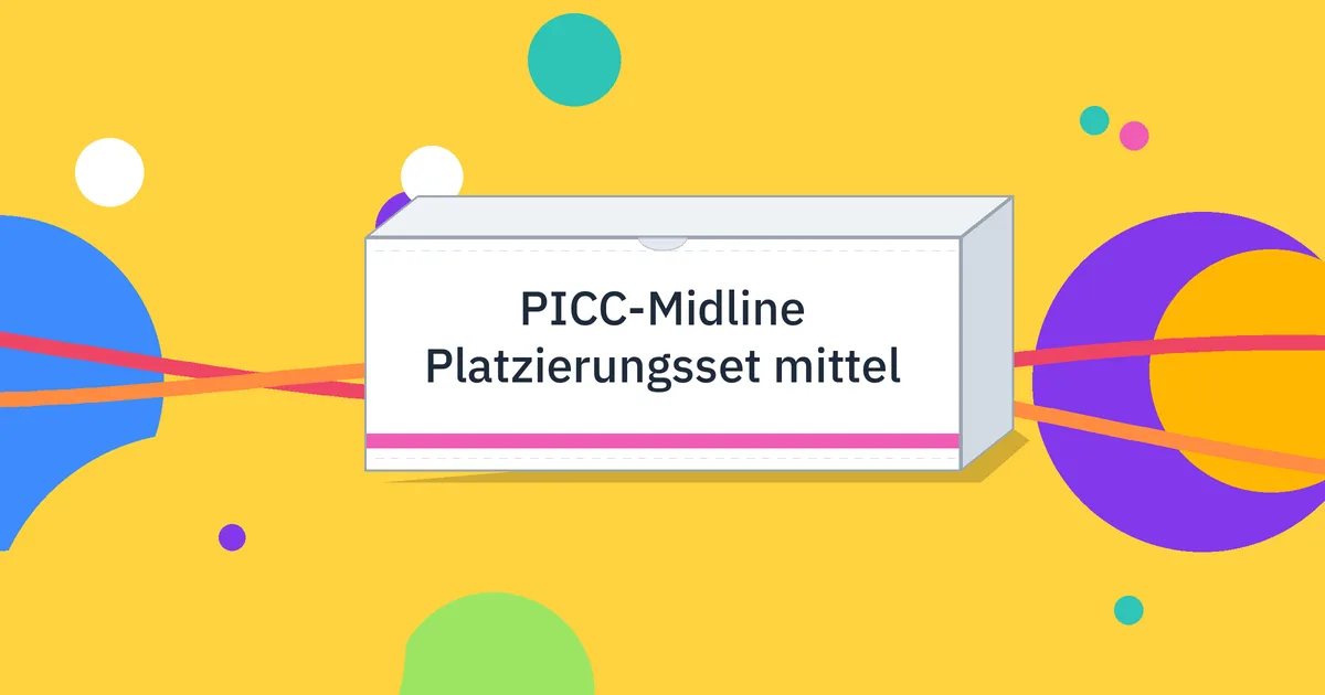 Symbolbild: Packung mit der Aufschrift PICC-Midline Platzierungsset mittel (PZN 16615560) – Verfügbarkeit und Bezug in Apotheken in Frankfurt am Main
