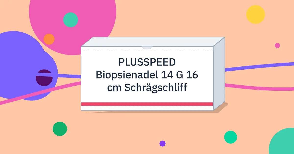 Symbolbild: Packung mit der Aufschrift PLUSSPEED Biopsienadel 14 G 16 cm Schrägschliff (PZN 05519238) – Verfügbarkeit und Bezug in Apotheken in Frankfurt am Main