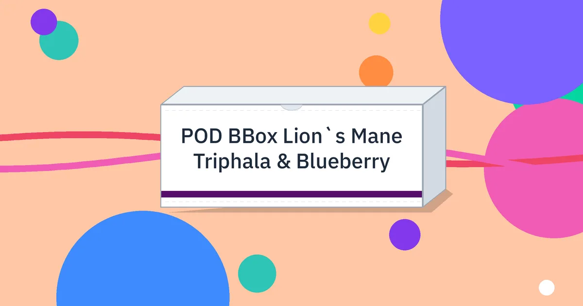 Symbolbild: Packung mit der Aufschrift POD BBox Lion`s Mane Triphala & Blueberry (PZN 18907901) – Verfügbarkeit und Bezug in Apotheken in Frankfurt am Main