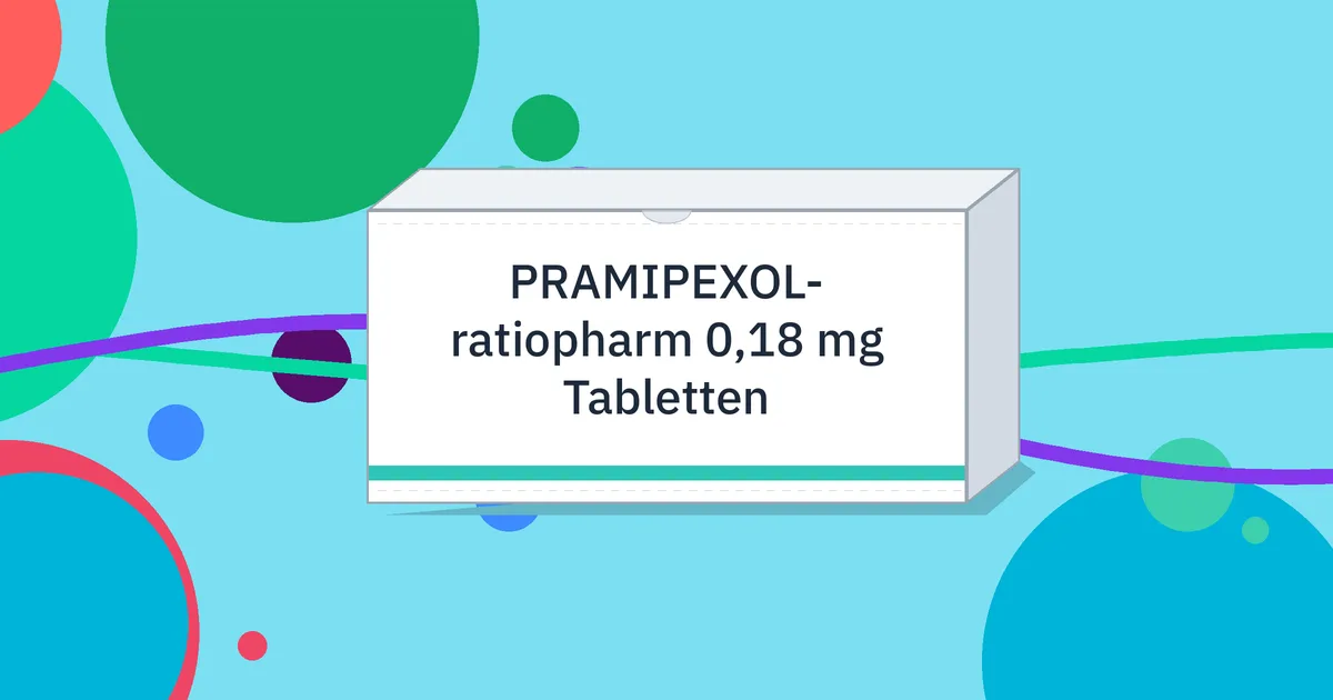 Symbolbild: Packung mit der Aufschrift PRAMIPEXOL-ratiopharm 0,18 mg Tabletten (PZN 06489775) – Verfügbarkeit und Bezug in Apotheken in Frankfurt am Main