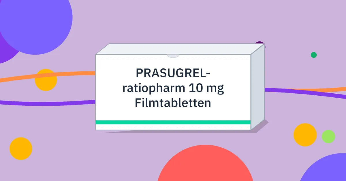 Symbolbild: Packung mit der Aufschrift PRASUGREL-ratiopharm 10 mg Filmtabletten (PZN 14058115) – Verfügbarkeit und Bezug in Apotheken in Frankfurt am Main
