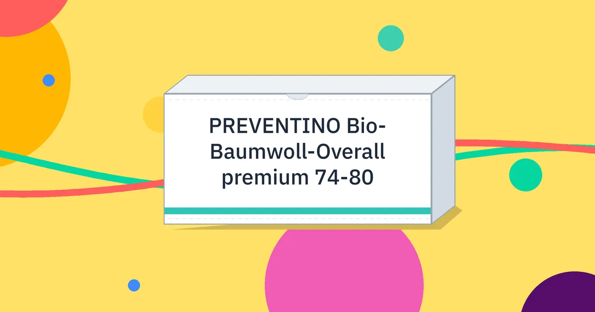 Symbolbild: Packung mit der Aufschrift PREVENTINO Bio-Baumwoll-Overall premium 74-80 (PZN 16895826) – Verfügbarkeit und Bezug in Apotheken in Frankfurt am Main