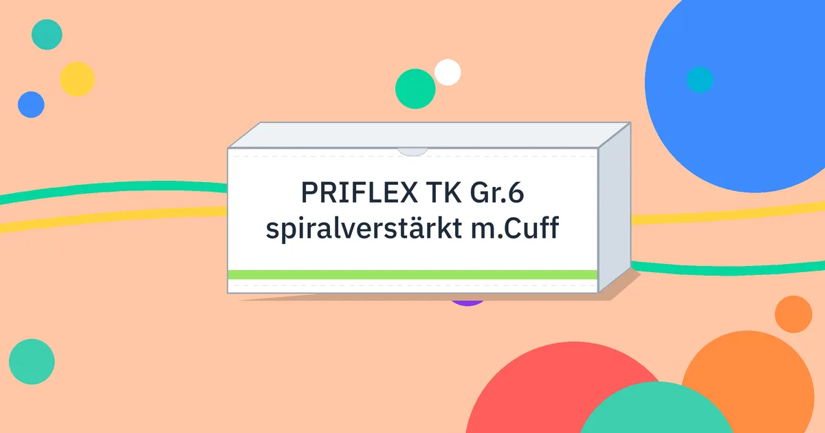 Symbolbild: Packung mit der Aufschrift PRIFLEX TK Gr.6 spiralverstärkt m.Cuff (PZN 10916409) – Verfügbarkeit und Bezug in Apotheken in Frankfurt am Main