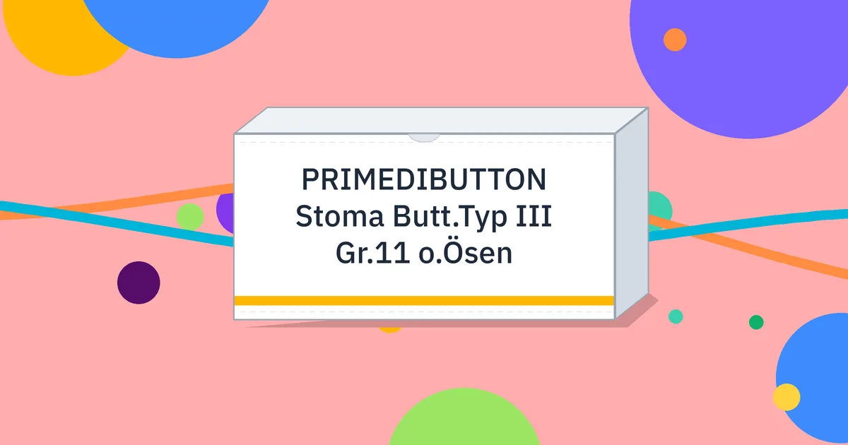 Symbolbild: Packung mit der Aufschrift PRIMEDIBUTTON Stoma Butt.Typ III Gr.11 o.Ösen (PZN 10791623) – Verfügbarkeit und Bezug in Apotheken in Frankfurt am Main