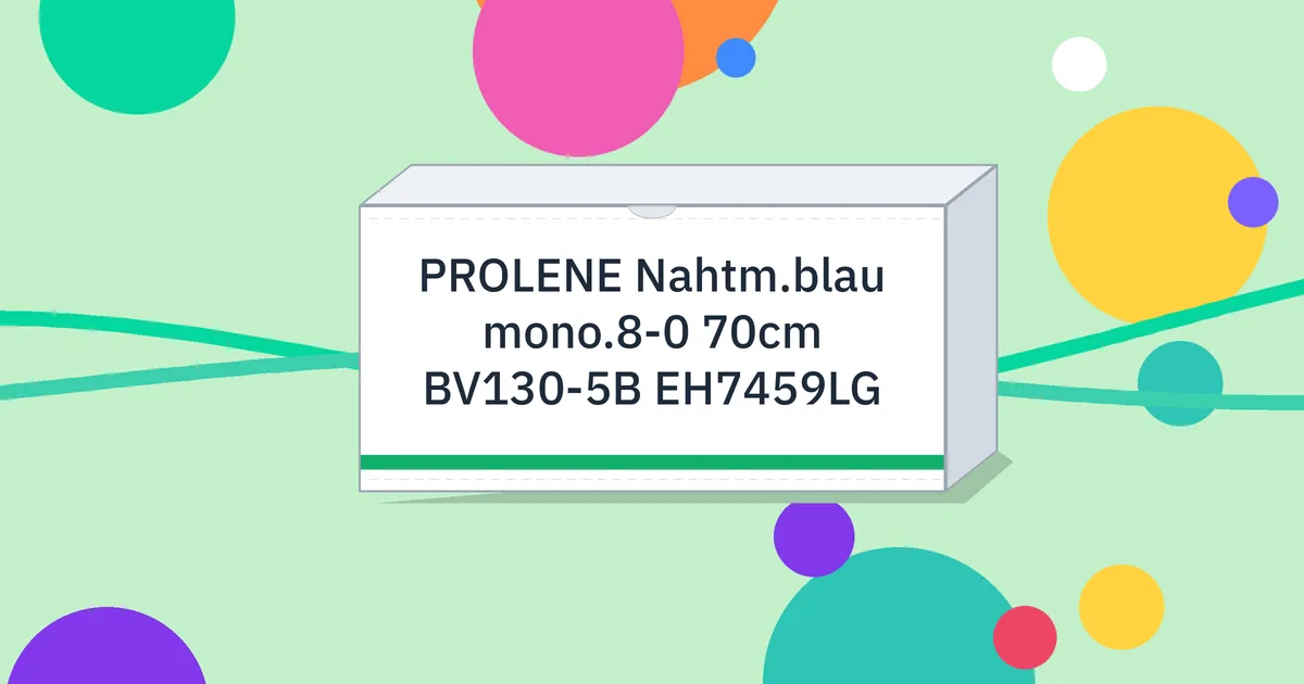 Symbolbild: Packung mit der Aufschrift PROLENE Nahtm.blau mono.8-0 70cm BV130-5B EH7459LG (PZN 20855608) – Verfügbarkeit und Bezug in Apotheken in Frankfurt am Main