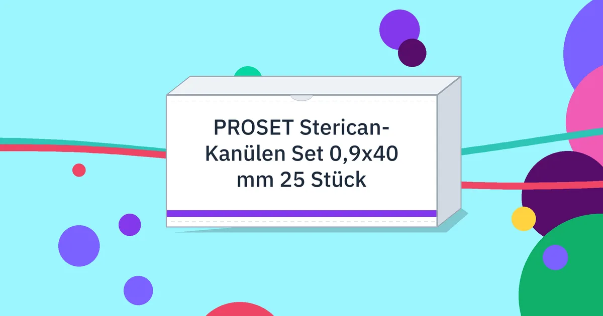Symbolbild: Packung mit der Aufschrift PROSET Sterican-Kanülen Set 0,9x40 mm 25 Stück (PZN 11110795) – Verfügbarkeit und Bezug in Apotheken in Frankfurt am Main