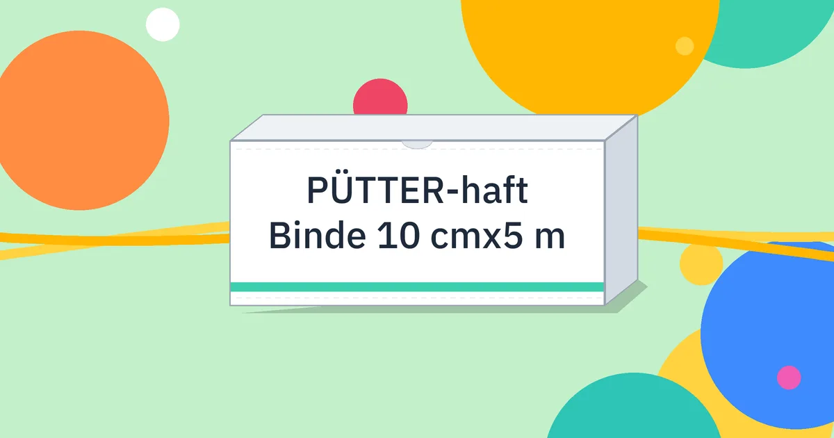Symbolbild: Packung mit der Aufschrift PÜTTER-haft Binde 10 cmx5 m (PZN 17435245) – Verfügbarkeit und Bezug in Apotheken in Frankfurt am Main