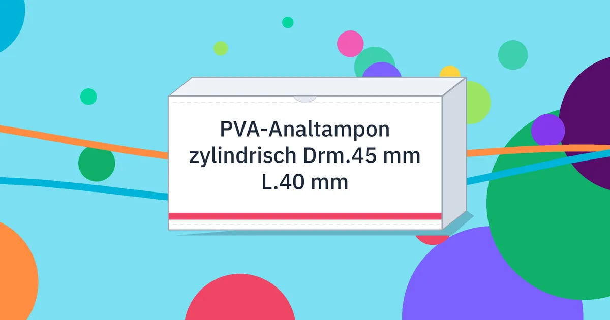 Symbolbild: Packung mit der Aufschrift PVA-Analtampon zylindrisch Drm.45 mm L.40 mm (PZN 19224021) – Verfügbarkeit und Bezug in Apotheken in Frankfurt am Main