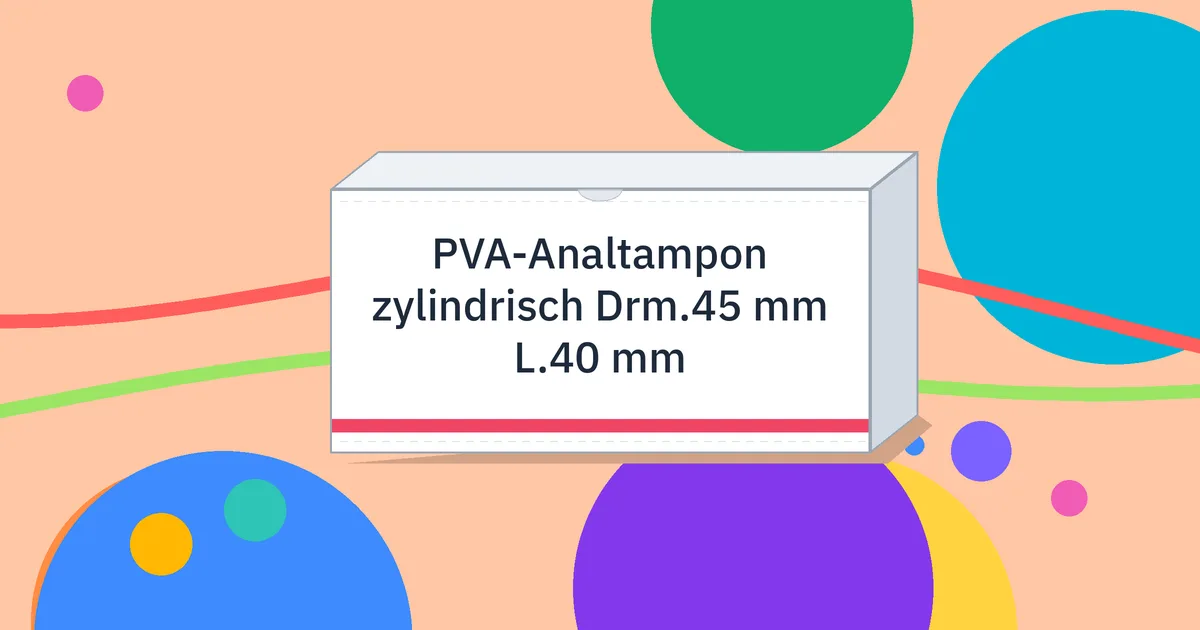 Symbolbild: Packung mit der Aufschrift PVA-Analtampon zylindrisch Drm.45 mm L.40 mm (PZN 18831279) – Verfügbarkeit und Bezug in Apotheken in Frankfurt am Main