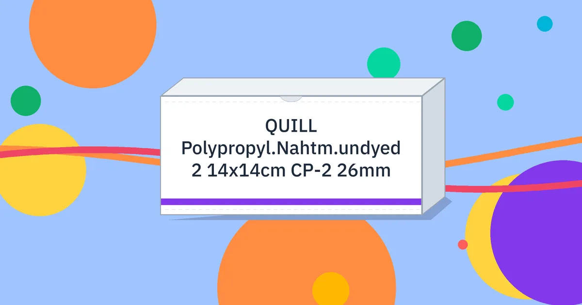 Symbolbild: Packung mit der Aufschrift QUILL Polypropyl.Nahtm.undyed 2 14x14cm CP-2 26mm (PZN 17988990) – Verfügbarkeit und Bezug in Apotheken in Frankfurt am Main