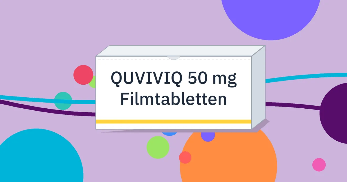 Symbolbild: Packung mit der Aufschrift QUVIVIQ 50 mg Filmtabletten (PZN 18758186) – Verfügbarkeit und Bezug in Apotheken in Frankfurt am Main