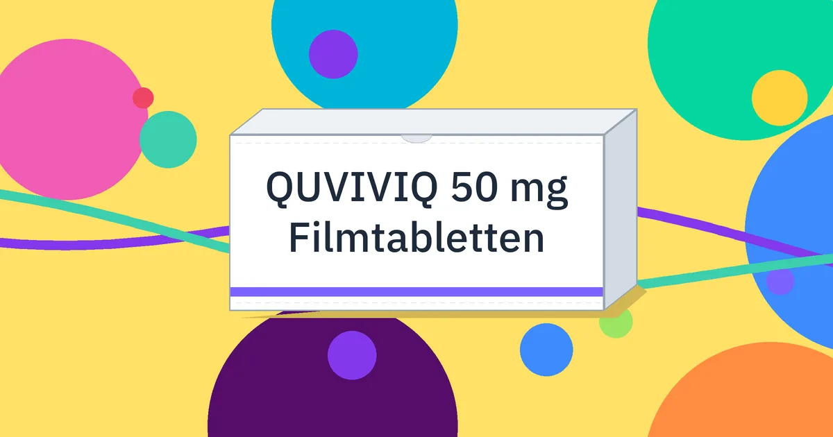 Symbolbild: Packung mit der Aufschrift QUVIVIQ 50 mg Filmtabletten (PZN 19135317) – Verfügbarkeit und Bezug in Apotheken in Frankfurt am Main