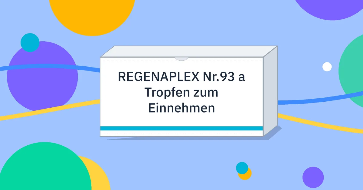 Symbolbild: Packung mit der Aufschrift REGENAPLEX Nr.93 a Tropfen zum Einnehmen (PZN 07137446) – Verfügbarkeit und Bezug in Apotheken in Frankfurt am Main