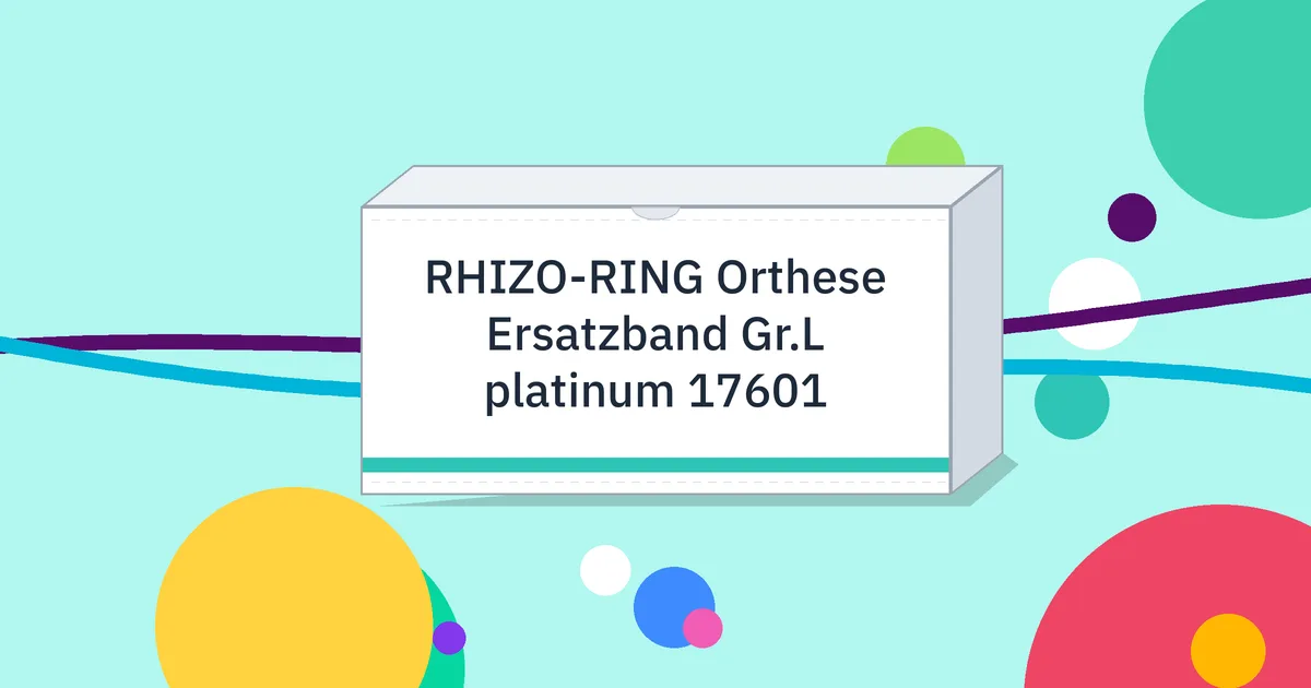 Symbolbild: Packung mit der Aufschrift RHIZO-RING Orthese Ersatzband Gr.L platinum 17601 (PZN 10542742) – Verfügbarkeit und Bezug in Apotheken in Frankfurt am Main
