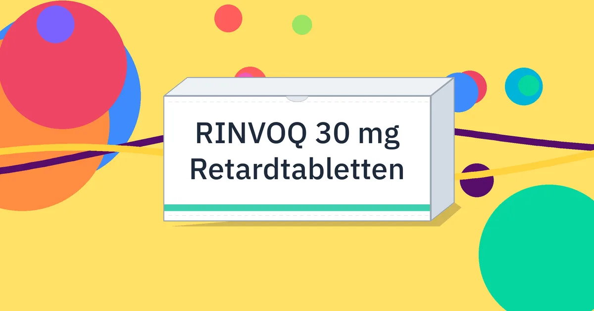 Symbolbild: Packung mit der Aufschrift RINVOQ 30 mg Retardtabletten (PZN 19971870) – Verfügbarkeit und Bezug in Apotheken in Frankfurt am Main