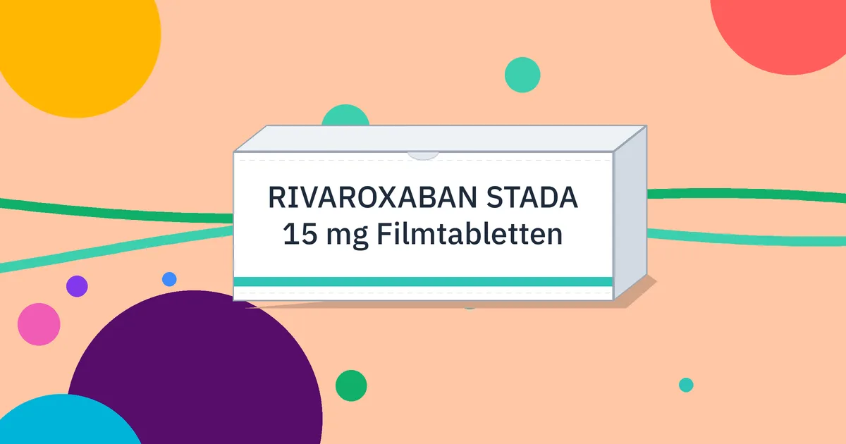 Symbolbild: Packung mit der Aufschrift RIVAROXABAN STADA 15 mg Filmtabletten (PZN 18358831) – Verfügbarkeit und Bezug in Apotheken in Frankfurt am Main