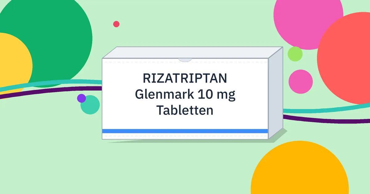Symbolbild: Packung mit der Aufschrift RIZATRIPTAN Glenmark 10 mg Tabletten (PZN 09947095) – Verfügbarkeit und Bezug in Apotheken in Frankfurt am Main