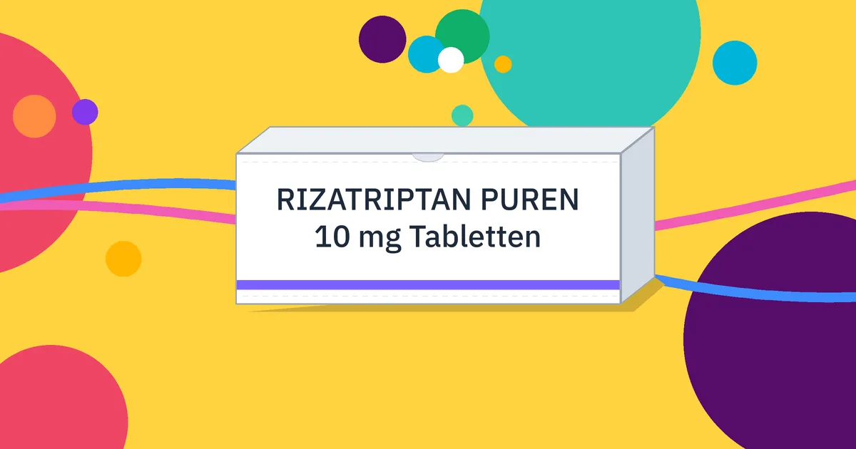 Symbolbild: Packung mit der Aufschrift RIZATRIPTAN PUREN 10 mg Tabletten (PZN 14299132) – Verfügbarkeit und Bezug in Apotheken in Frankfurt am Main