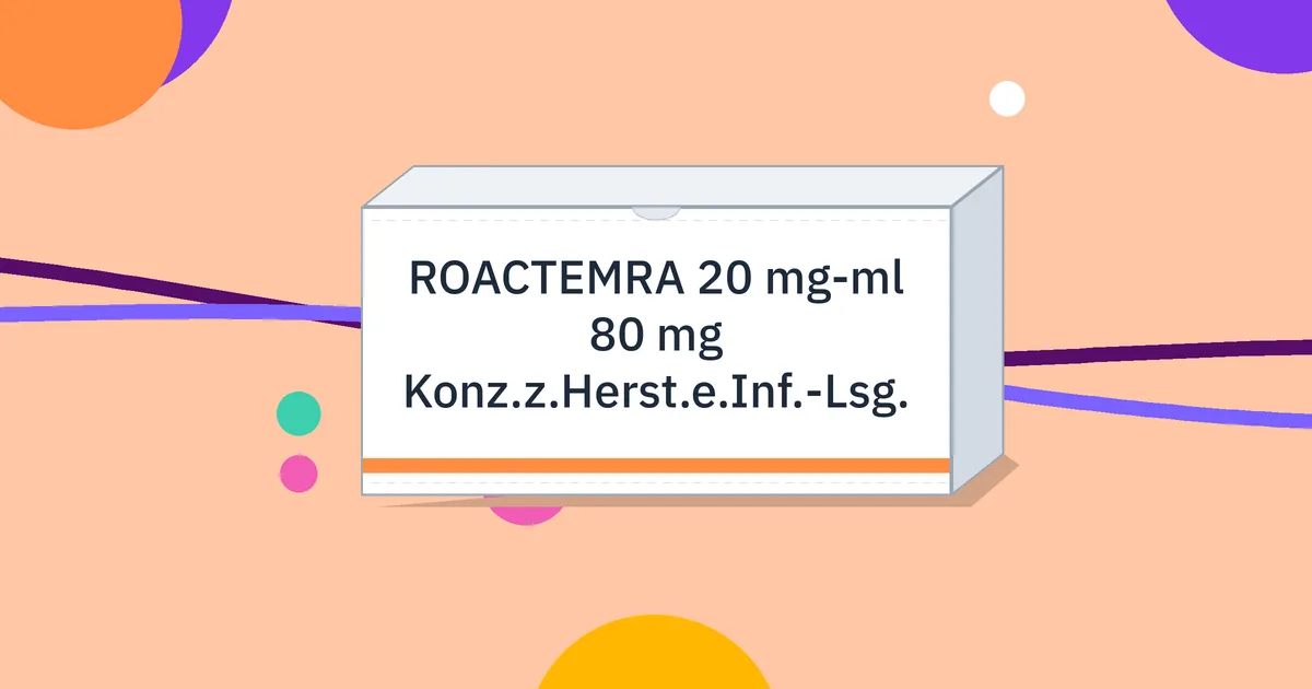Symbolbild: Packung mit der Aufschrift ROACTEMRA 20 mg-ml 80 mg Konz.z.Herst.e.Inf.-Lsg. (PZN 12500417) – Verfügbarkeit und Bezug in Apotheken in Frankfurt am Main