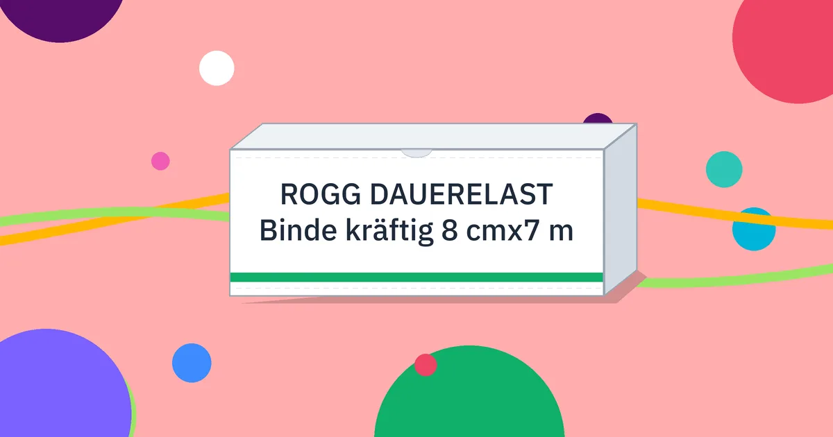 Symbolbild: Packung mit der Aufschrift ROGG DAUERELAST Binde kräftig 8 cmx7 m (PZN 16530757) – Verfügbarkeit und Bezug in Apotheken in Frankfurt am Main