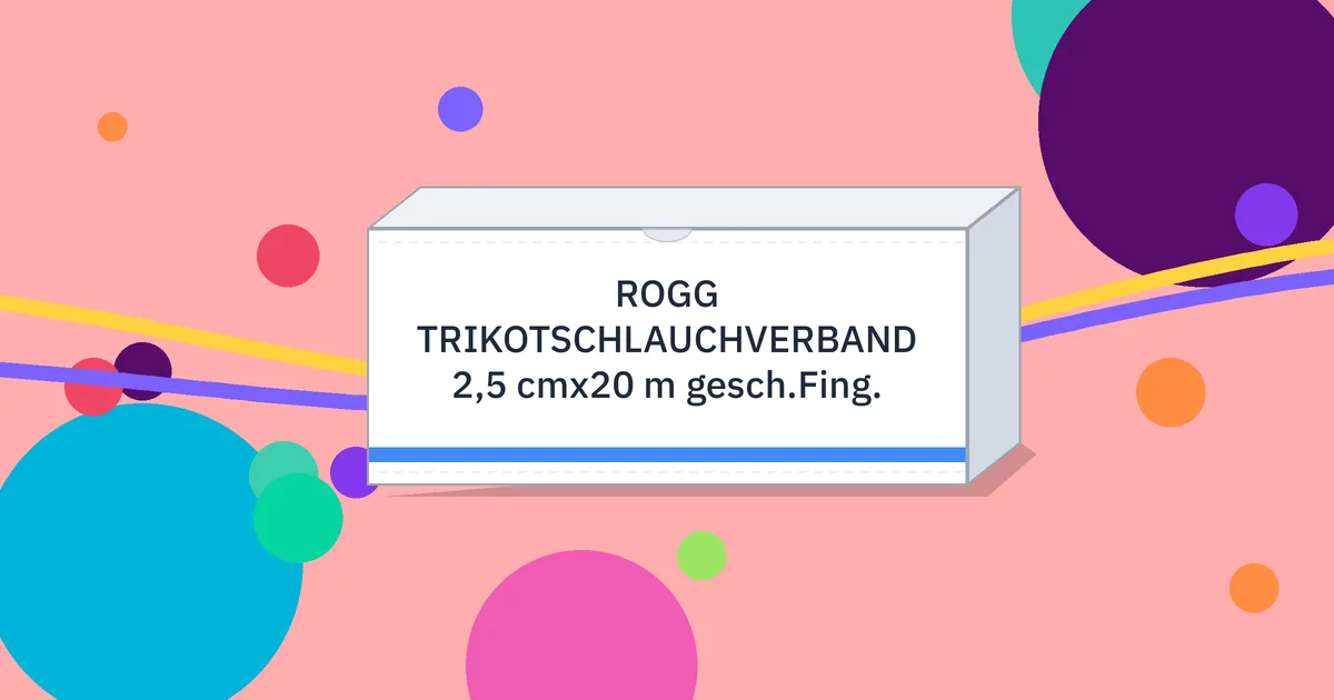 Symbolbild: Packung mit der Aufschrift ROGG TRIKOTSCHLAUCHVERBAND 2,5 cmx20 m gesch.Fing. (PZN 04976235) – Verfügbarkeit und Bezug in Apotheken in Frankfurt am Main